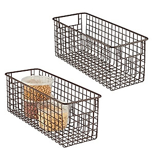 mDesign Slim Metal Wire Food Storage Organizer Basket with Handles - Organization in Kitchen Cabinets, Pantry Shelf, Bathroom, Laundry Room, Closets, Garage, Concerto Collection, 2 Pack, Bronze