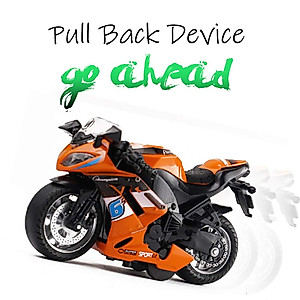Gilumza Pull Back Motorcycle Toys, Tiny Gift with Music Lighting, Race Motorcycles Toy for Boys Kids Age 3 4 5 6 7 8 Year Old (Orange)