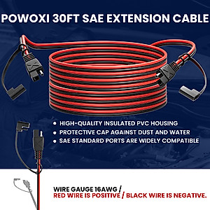 POWOXI 30FT SAE Extension Cable 16 AWG Quick Disconnect Wire Harness SAE to SAE Connector for Solar Panel Wire Battery Automotive RV Motorcycle Tractor