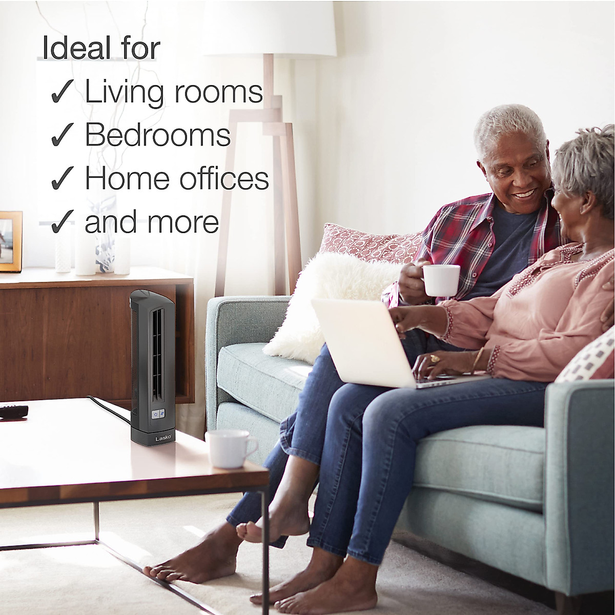 Lasko 4000L 4000 Air Stik Ultra-Slim Oscillating Table Fan for Indoor, Bedroom, Home Office and More, Gray, 14 inches