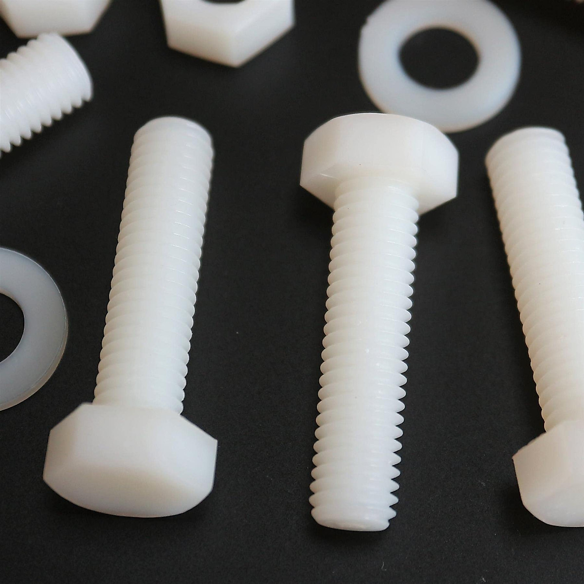 20 x Natural Colour Nylon, Hex Head, M10 x 40mm, Plastic Nuts and Bolts, Washers, Hexagon, Nylon, (25/64 x 1 37/64 in)