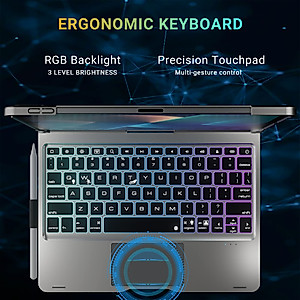 Swivel Keyboard Case for Apple iPad Air 11-inch M2 2024, iPad Pro 11 inch 4th 3rd 2nd 1st,iPad Air 5th 4th Generation 10.9-inch, Trackpad, RGB Backlit, Pencil Holder, Space Gray