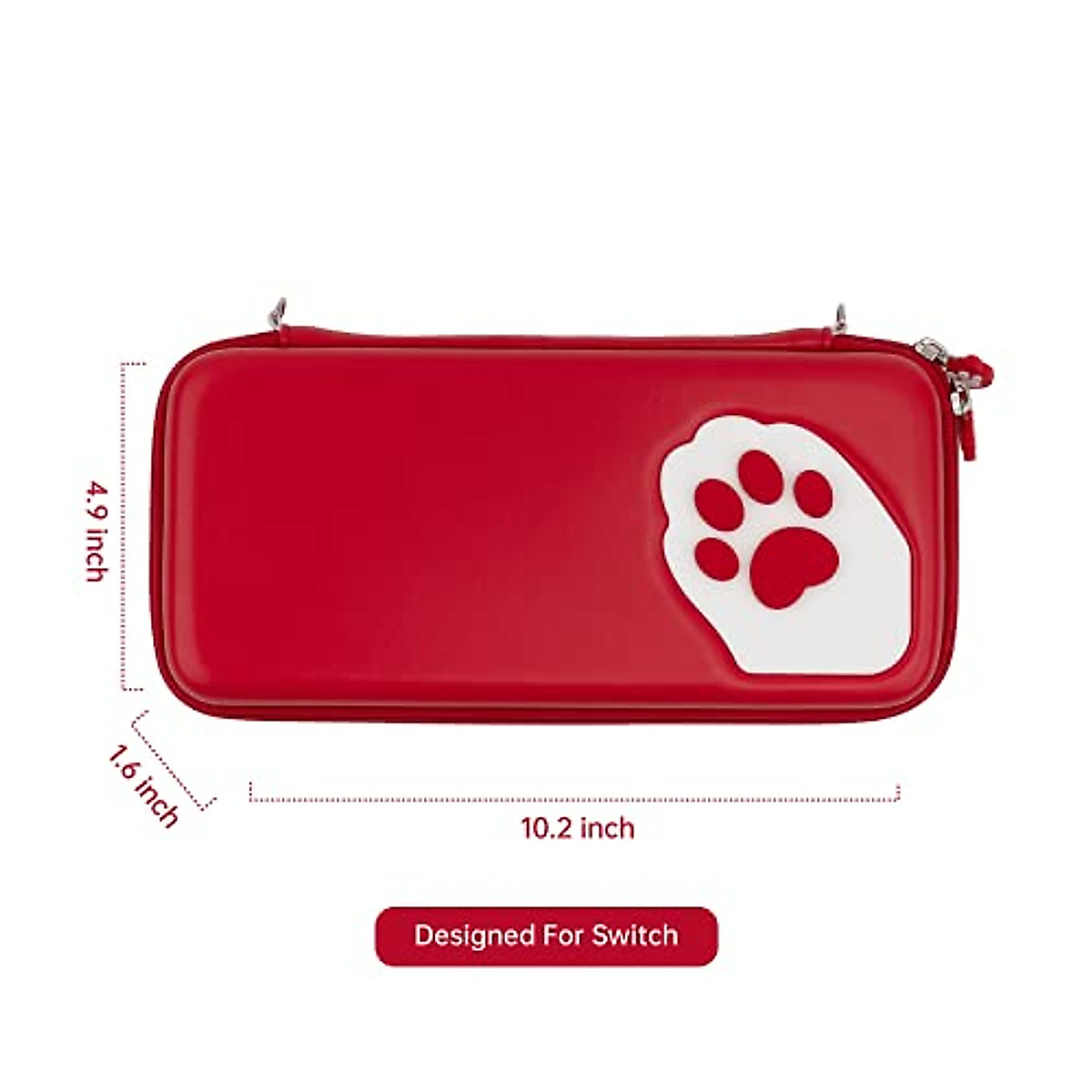 Geekshare Cute Cat Paw Case Compatible with Nintendo Switch/Switch OLED - Portable Hardshell Slim Travel Carrying Case fit Switch Console & Game Accessories - A Removable Wrist Strap (Red)