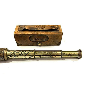 Decorative Telescope Antique Maritime Brass Spyglass 16" Dollond London Leather Engraved Telescope with Leather Case Collectible Nautical Telescope by HASSANHANDICRAFTS