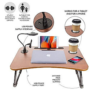 Highger Lap desks for Laptop and Writing with Light and Fan,Bed Table Lap Bed Tray with Storage Drawer,USB Port and Cup Holder,Laptop Stands Tray for Breakfast and Reading