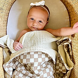 LifeTree Waffle Baby Blankets Neutral, Muslin Checkered Swaddle Blankets for Boys Girls, 2 Layers Crib Stroller Blanket Receiving Blankets with Muslin Front and Waffle Backing Infant Newborn