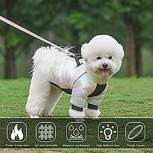 Mitili Warm Dog Jacket in Winter Pet Cold Waether Coats, Dogs Clothes with D-Ring Collar, Waterproof Reflective Dog Vest Coat with Double Row Zip for Small Medium Large Pet (Small, Colorful White)