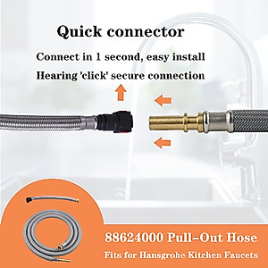 88624000 Pull-out Hose Replacement for Hansgrohe Kitchen Faucets with Brass Connectors, Pull Down Faucet Spray Hose Parts, 59-Inch + 10.5-Inch