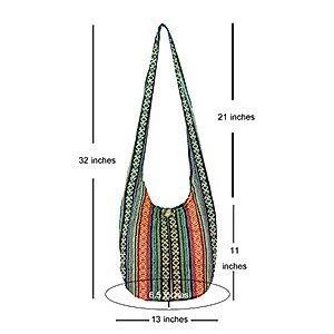 PumPumpz Hippie Boho Crossbody Bohemian Gypsy Sling Shoulder Bag Handwoven Ikat Medium Size. (Medium Random Green)