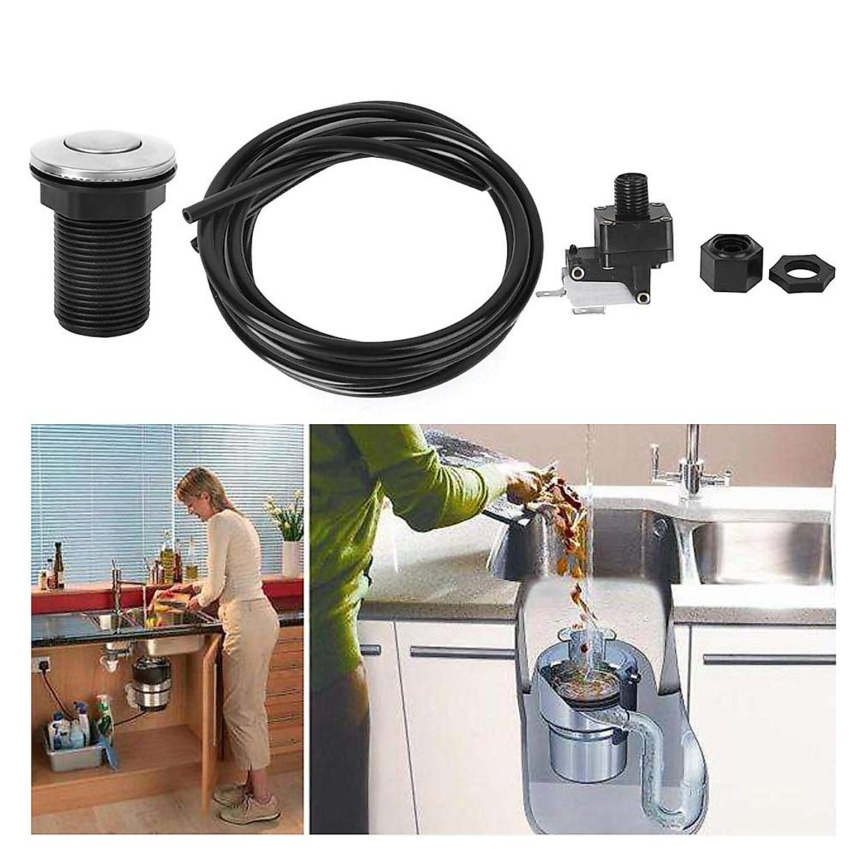 Haofy Air Activated Push Switch Button for Garbage Disposal Bathtub, Kit with Lock Function