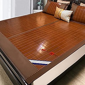 Carbonized Bamboo Summer Sleeping Mat Cooling Mattress Topper Pad,Breathable Smooth Home Double-Sided Folding Bamboo Bed Mat Ice Silk Mat Rug,for Single Double Bed School Family (W 59.1" * L 76.8")