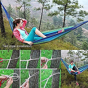 Garden Canvas Cotton Hammock Single/Two People Load Bearing 450 Lbs with Carrying Bag for Indoor Outdoor Garden Patio Park (260 x150 cm/Blue)