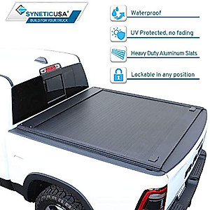 Syneticusa Retractable Hard Tonneau Cover Fits 2011-2024 Ford F-150 (incl. Raptor/Lightning) 5’6” (67”) Truck Bed Matte Black Aluminum Waterproof
