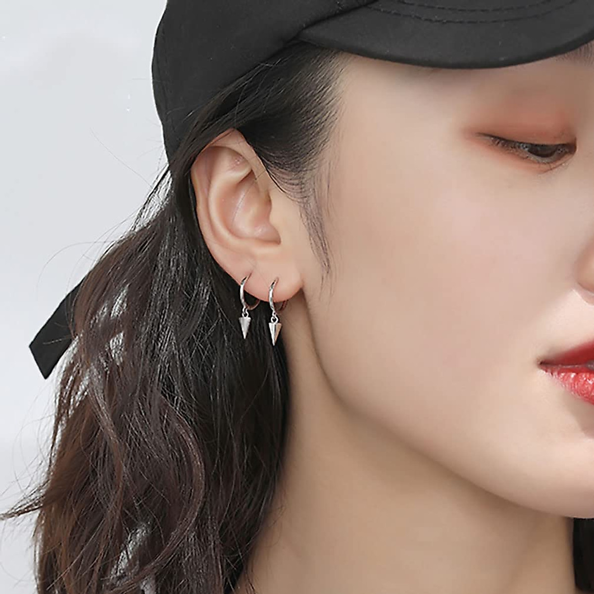 SLUYNZ 925 Sterling Silver Spike Hoop Earrings for Women Teen Girls Geometric Huggie Earrings Dangle (A-silver)