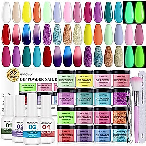 Morovan Dip Powder Nail Kit: 30 Pcs Dip Nails Powder Starter Kit with 22 Colors Dipping Powder - All Seasons Nail Dip Powder Kit for Nail Art Manicure Dip Powder Liquid Set