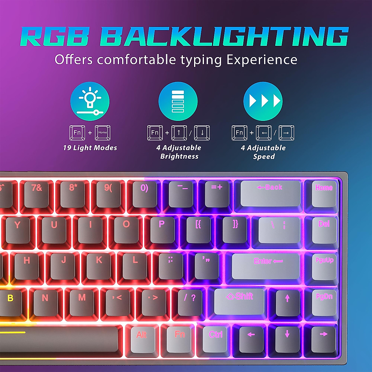 Taiahiro 60% Mechanical Gaming Keyboard, RGB Backlit 68 Keys Ultra-Compact Wired Keyboard with Blue Switch, Full Anti-Ghost, Type-C, Portable Mini Office Keyboard for PC Laptop Win/Mac, Black&Gray