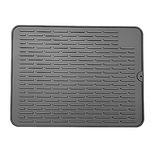 Olodeer Silicone Dish Drying Mat - 16"x12" - Kitchen Counter Mat,Dish Draining Mat,Sink Mat,Dishwasher Safe,Heat Resistant,Eco-Friendly.Dark Grey