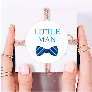 MAGJUCHE Bowtie Little Man Stickers, Blue Boy Baby Shower Birthday Favor Sticker Labels, 2 Inch, 40-Pack