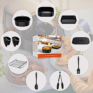 FUNYKICH 8inch Square Air Fryer Accessories, 10PCS XL Air Fryers Accessory Set Fit for 4.5-6.8QT COSORI Ninja Philips Gowise Gourmia Chefman and Other Square Air Fryer, BPA Free, Dishwasher Safe