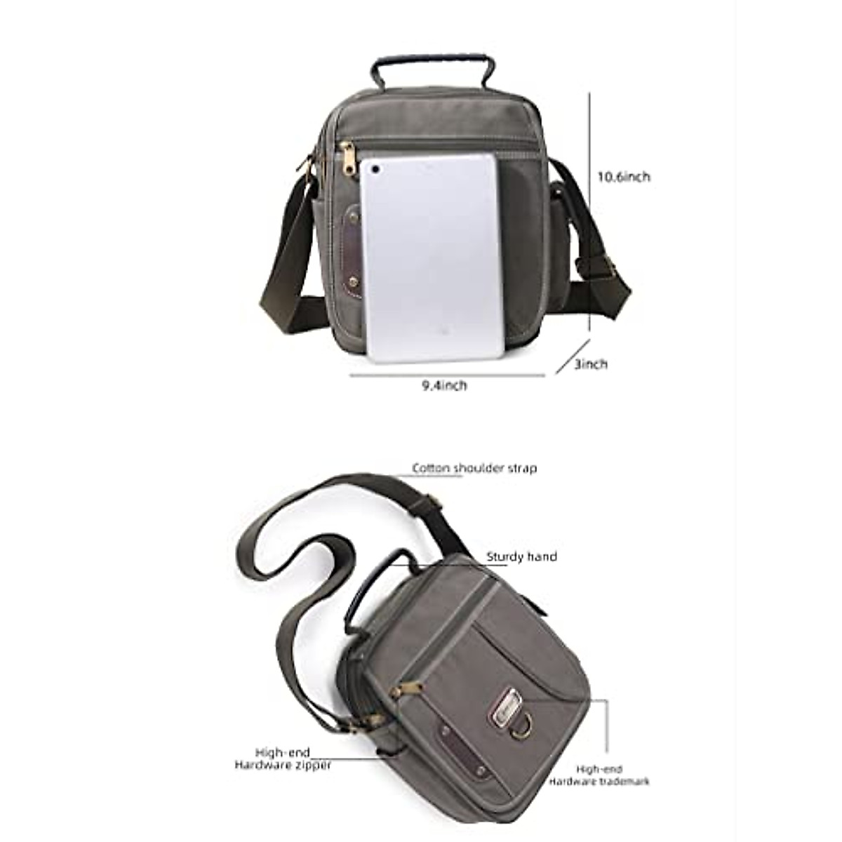 Sunsomen Men Purse Bag Shoulder Bag Small Canvas Crossbody Messenger Bag Side Bag Travel Bag Work Bag For Man (Khaki)