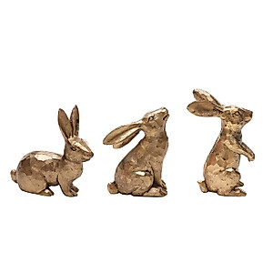 DN DECONATION Golden Polyresin Bunny Decor Rabbit Figurines, Easter Bunny Statue Set of 3 for Spring Tabletop Decor