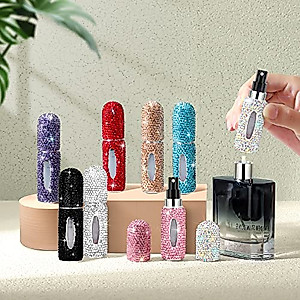 SAVORI Rhinestone Perfume Travel Refillable Perfume Atomizer Bottle Bling Portable Mini Perfume Spray Dispensers (White + Pink + Red 3 Pack)
