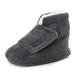 MUK LUKS Men's Adjustable Shearling Bootie Slipper, Steel Grey, Large