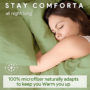 Full Size Bed Sheets Set 4 Piece - HENGWEI Extra Soft Deep Pocket Bedding Sheets & Pillowcases, Brushed Microfiber, Wrinkle Free, Fade Resistant, Breathable - Sage Green