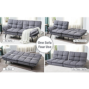 Hcore Convertible Couch, Memory Foam Futon Sleeper, Loveseat Sofa Bed Sofabed, Dark Grey