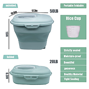 Collapsible Dog Food Storage Container with Lids,50LB Airtight Collapsible Pet Cat Storage Bin with Locking Lids Wheels Hand Scoop,Foldable Food Storage Container for Pet Food Cereal Flour Rice,Green