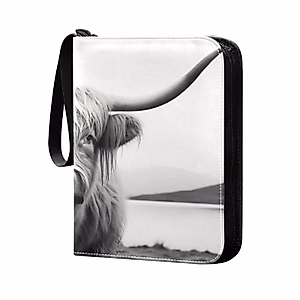 PYBUG Highland Cow Trading Card Binder with Nylon Strap 4-Pocket Waterproof PU Leather Card Collection Binder for 400 Cards Sturdy Card Holder Folders for Game Cards,Sports Cards