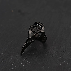 FaithHeart Mens Skull Rings Size 9 Black Stainless Steel Punk Viking Jewelry for Male Retro Celtic Knot Raven Biker Pinky Ring
