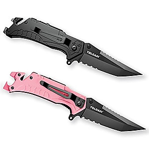 Toldadi 7-in-1 Multitool Pink Pocket Knife for Women - 3.2" Folding Pocket Knife with Spring Assisted Opening, Clip, Liner Lock - Versatile Tool for Outdoor, Camping, Survival, Hiking