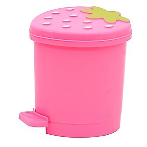 NUOBESTY Strawberry Trash Can Desk Trash Can with Lid Plastic Mini Garbage Can for Desktop Kitchen(Pink)