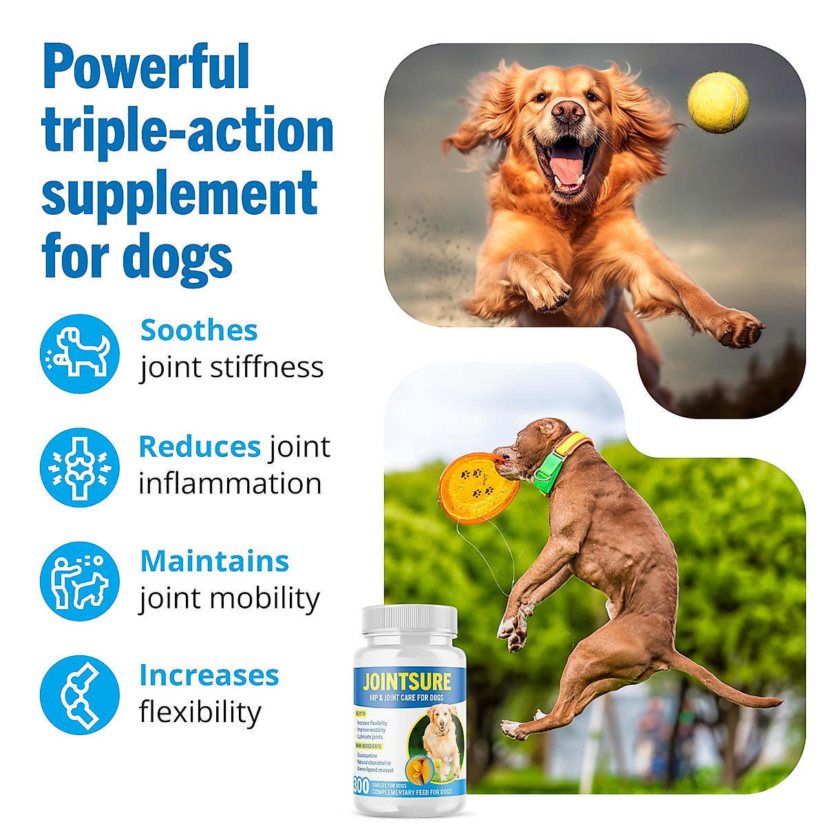 JOINTSURE Hip and Joint Supplement for Dogs 300 Tablets | Formulated with Glucosamine & Chondroitin for Dogs | Proven to Improve Mobility & Increase Flexibility | All Breeds & Sizes