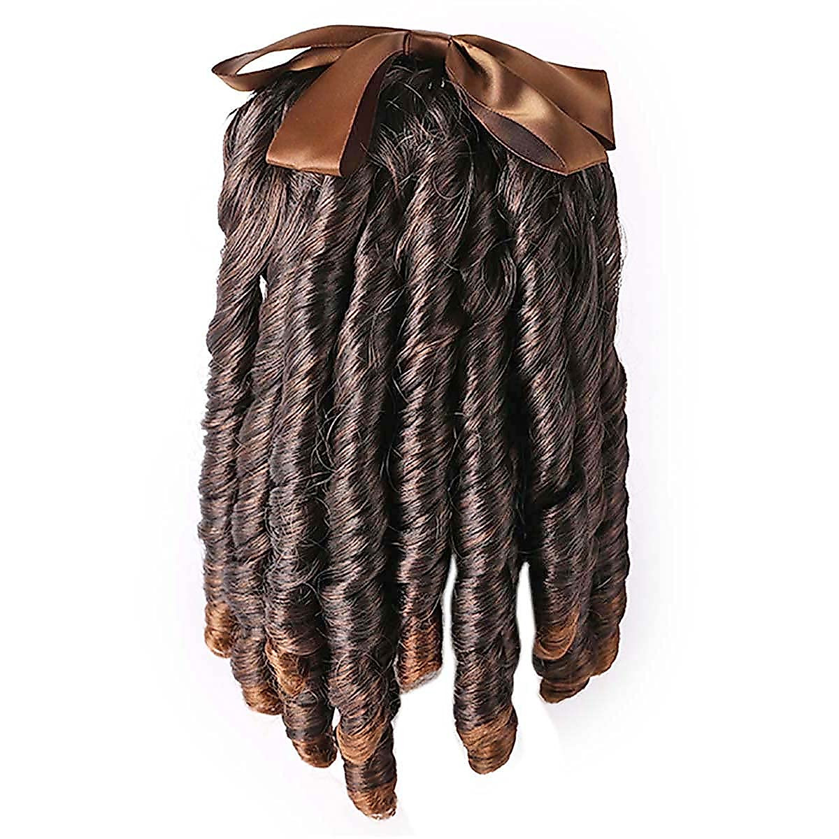 HlpiAMok SPPRANDOM QYUU Regency Ringlet Ponytail Hairpiece with Bow Spiral Curl Synthetic Half Wig Historical Colonial Lady Costume Wig (Light Brown)