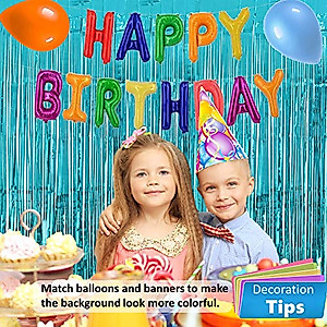 Moohome 4 Pack 3ft x 8ft Aquamarine Foil Fringe Curtain, Tinsel Door Fringe Backdrop Curtain for Birthday Wedding Engagement Graduation Celebration Bachelorette Party Decorations