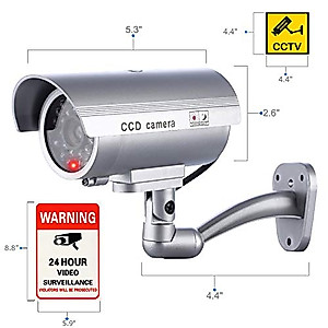 IDAODAN Dummy Security Camera, Fake Cameras CCTV Surveillance System with Realistic Simulated LEDs for Home Security + Warning Sticker Outdoor/Indoor Use (4 Pack)