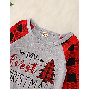 TUEMOS My First Christmas Baby Boy Outfit Long Sleeve Xmas Romper Red Plaid Jumpsuit Christmas Romper Baby Boy