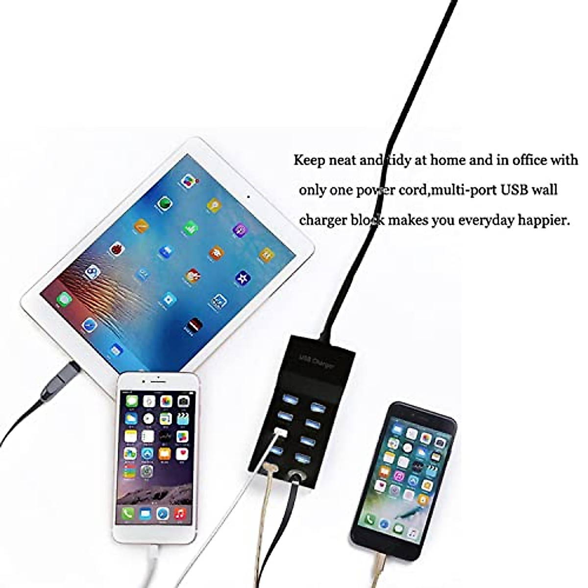 USB Charger USB Charging Station 10-Port USB Desktop hub Wall Charger, Suitable for iPhone/iPad/Samsung Galaxy Note Tablet Android Smartphone Multi-Function Device (Black)