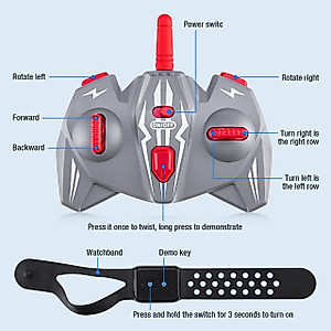 Powerextra LED Remote Control Car, 4WD 2.4GHz Gesture Sensing Rc Stunt Car, Double Sided 360°Rotating Transform Off Road Car with Light, Toy Cars for 6-12 Year Old Boys & Girls - Red