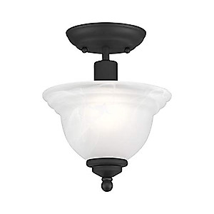 Livex Lighting 4250-04 Flush Mount with White Alabaster Glass Shades, Black