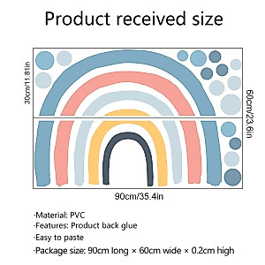 HELIYY Rainbow Wall Decals, Large Boho Rainbow Wall Stickers Boys Kids Bedroom Decor Wallpaper with Polka Dot, Self Adhesive Colorful Wall Sticker