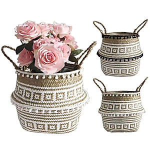 shlutesoy Woven Sundries Basket,Nordic Woven Basket Plant Rattan Box Sundries Organizer Desktop Container Holder Black M