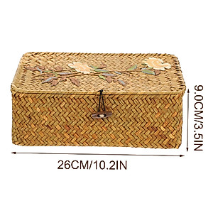 Straw Embroidery Box Rattan Storage Basket Seagrass Storage Basket Bins Wicker Storage Baskets with Lids Laundry Baskets with Lid Desktop Toy Case Container Iron With Cover