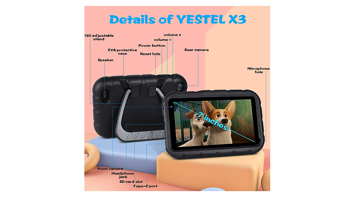 YESTEL Kids Tablet 7" | Durable & Fun Android 11 Tablet