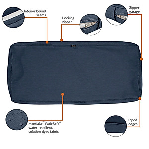 Classic Accessories Montlake FadeSafe Water-Resistant 59 x 18 x 3 Inch Outdoor Bench/Settee Cushion Slip Cover, Patio Furniture Swing Cushion Cover, Heather Indigo Blue, Patio Furniture Cushion Covers