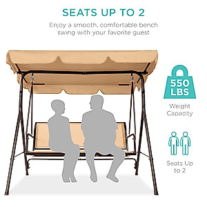 Best Choice Products 2-Seater Outdoor Adjustable Canopy Swing Glider, Patio Loveseat Bench for Deck, Porch w/Armrests, Textilene Fabric, Steel Frame - Tan