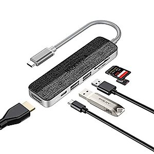 ROKHY USB C HUB 6 in 1 Type C Adapter with 2 USB 3.0 Ports, 4K USB C to HDMI, SD/TF Card Reader, 100W Power Delivery Type C Port for MacBook, iPad Pro, Laptop, Android Smartphones, Chromebook Pixel