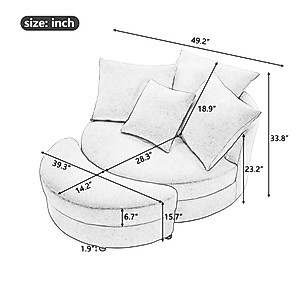 Yehha Sofa 360 Swivel Top Barrel Storage Ottoman & 4 Pillows, Modern Linen Leisure Chair Round Accent for Living Room Bedroom, Creamy White